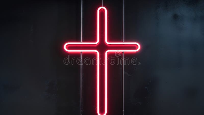 Abstract Red Neon Light Cross Design Glowing on Dark Surface Stock ...