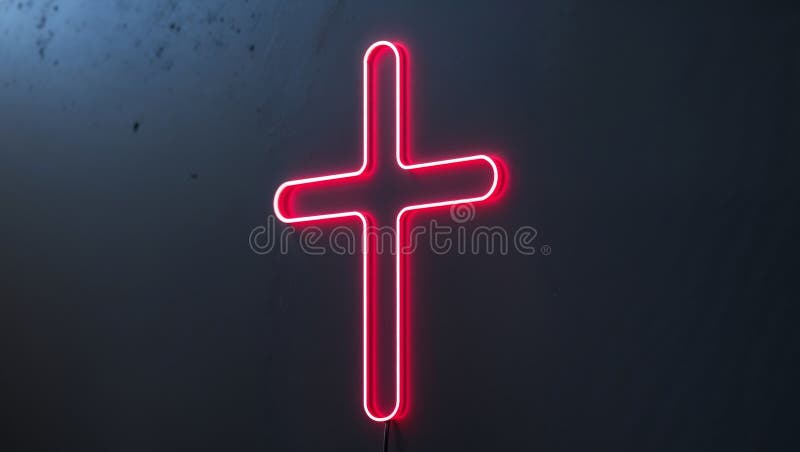 Abstract Red Neon Light Cross Design Glowing on Dark Surface. Stock ...