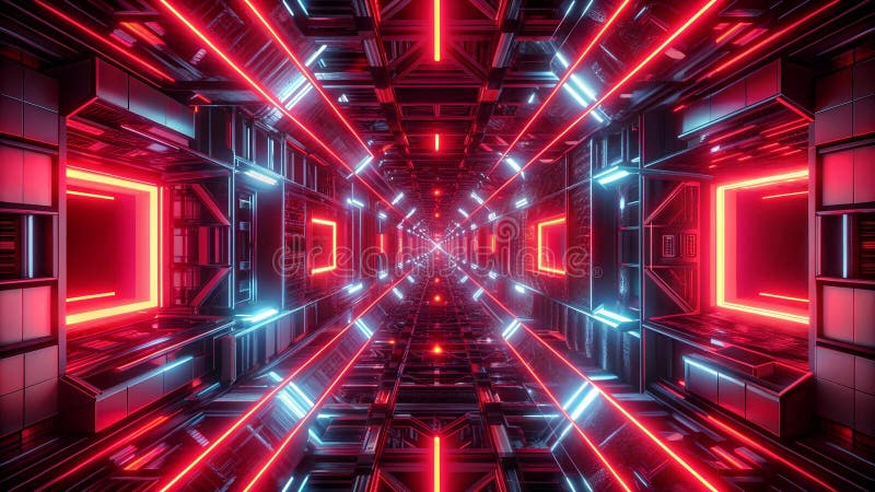 Abstract Red Neon Light Symphony a 3D Dance of Lines and Textures ...