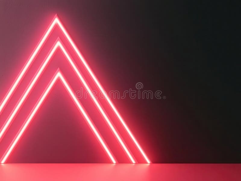 Abstract Red Neon Light Triangle Shape on Black Background Stock ...