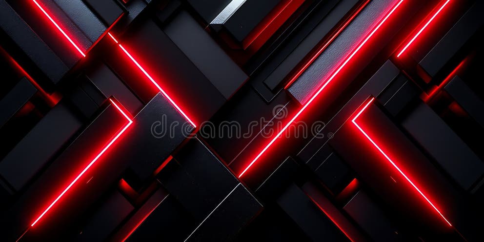 Abstract Red Neon Lines Black Geometric Background Stock Illustration ...