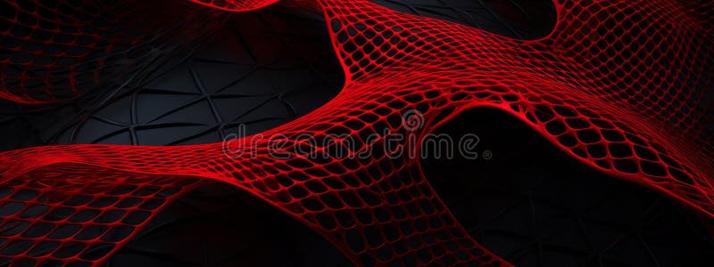 Abstract Red Net Grid Texture on Black Background Banner Illustration ...