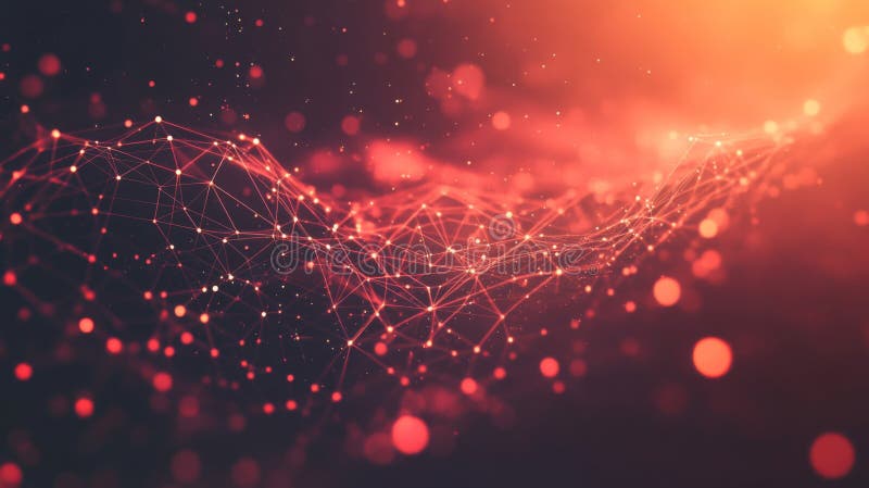 Abstract Red Network Background with Glowing Particles Stock ...