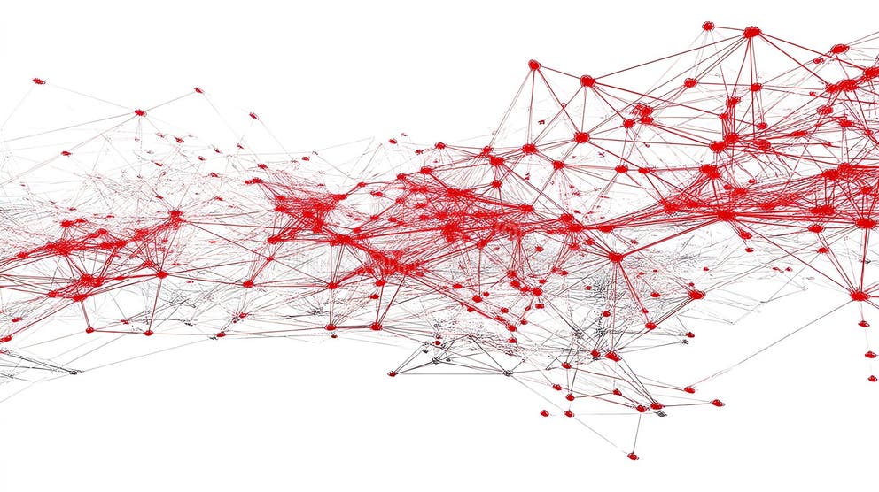 Abstract Red Network Connection, Complex Data Visualization, Digital Communication, Technology ...