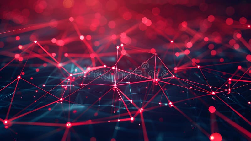 Abstract Red Network Dots and Lines on Dark Blue Background Stock ...