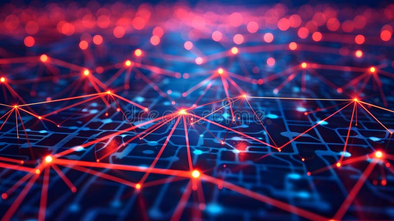 Abstract Red Network Grid on Blue Background Stock Illustration ...