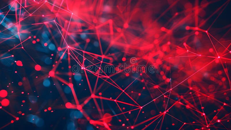 Abstract Red Network Lines and Dots on Dark Blue Background Stock ...