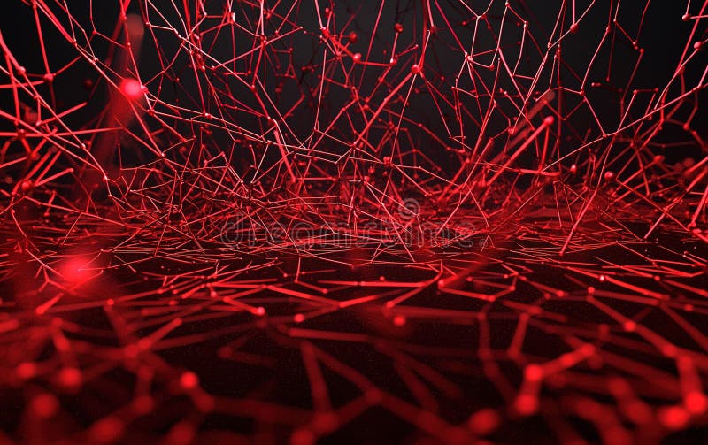 Abstract Red Network Structure in a Dark Environment with Intricate ...