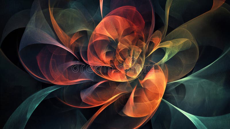 Abstract Red Orange Green Floral Design Dark Background Stock ...