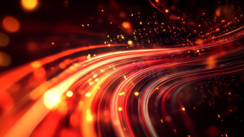 Abstract Red and Orange Light Trails with Sparkles, Futuristic Energy ...