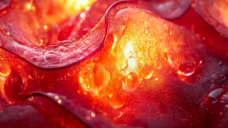 Abstract Red and Orange Liquid Texture with Glowing Water Drops Stock ...