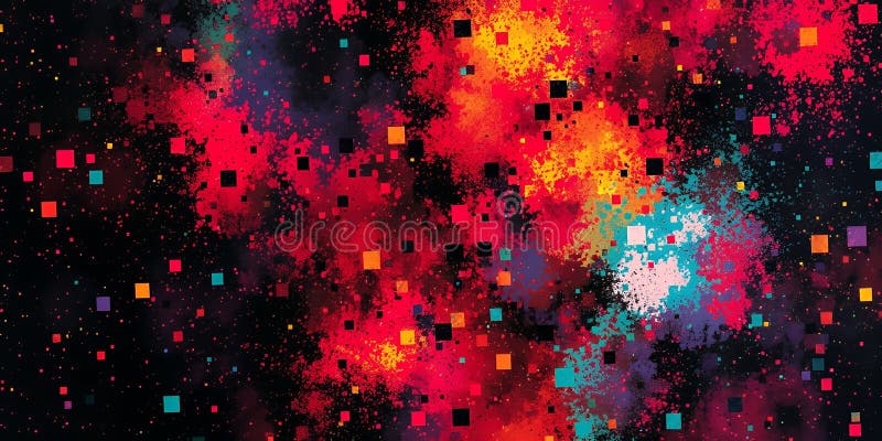 Abstract Red Orange Pixelated Digital Art Background Texture Dark Neon ...