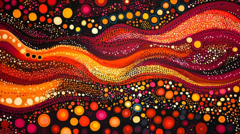 Abstract Red Orange Yellow Waves and Dots Pattern Stock Illustration ...