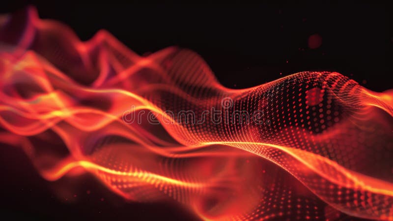 Abstract Red Particle Waves Flowing through Dark Space. Generative AI ...