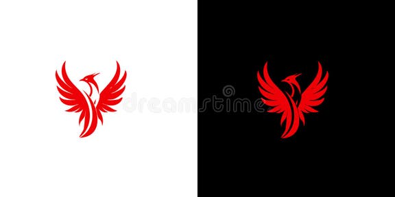 Abstract Red Phoenix Logo Design Template on Black and White Background ...