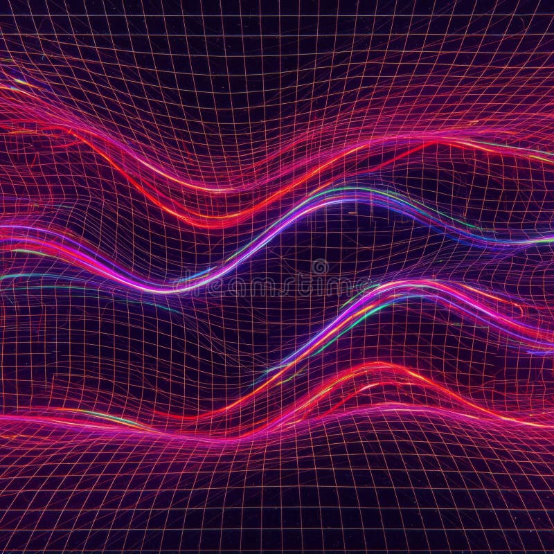 Abstract Red Pink Purple Waves of Data and Particles Stock Illustration ...
