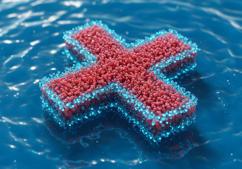 Abstract Red Plus Symbol on Blue Water Surface Stock Illustration ...