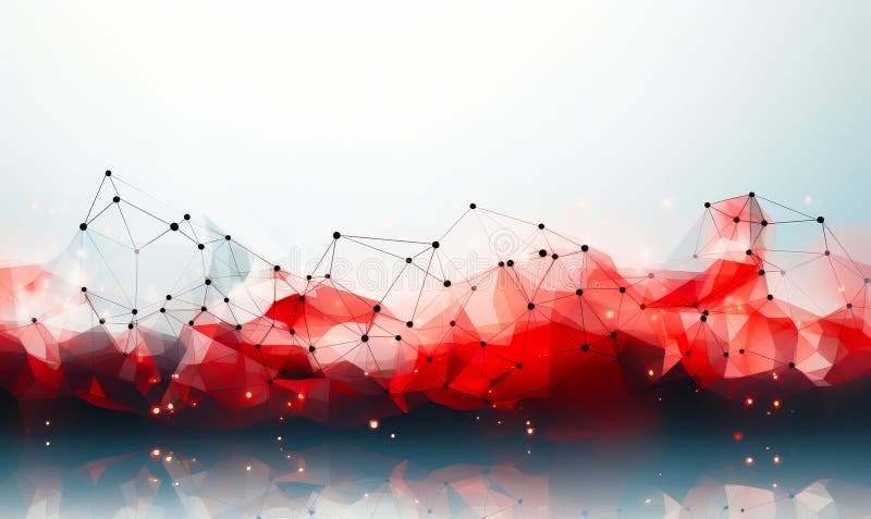 Abstract Red Polygonal Network Pattern on Blue Background Technology ...