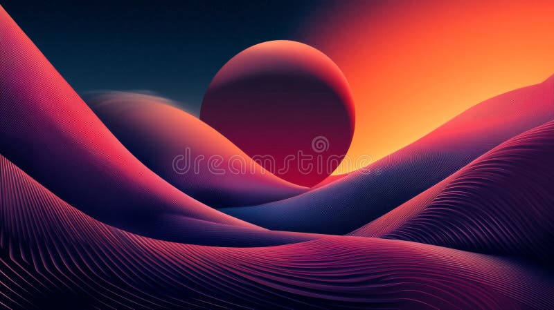 Abstract Red and Purple Pixel Landscape with Planet Sunset Stock ...