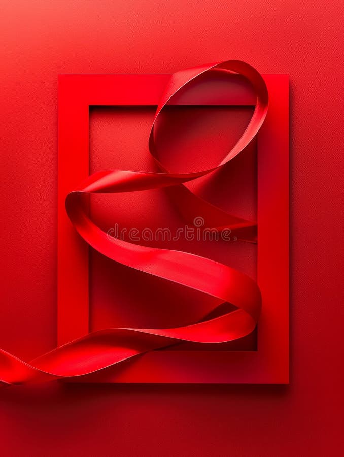 Abstract Red Ribbon Design on Vibrant Red Background with Geometric ...