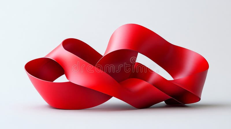 Abstract Red Ribbon Sculpture on Light Gray Background Stock ...