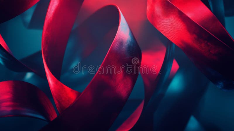 Abstract Red Ribbon Swirls on Dark Blue Background Stock Illustration ...
