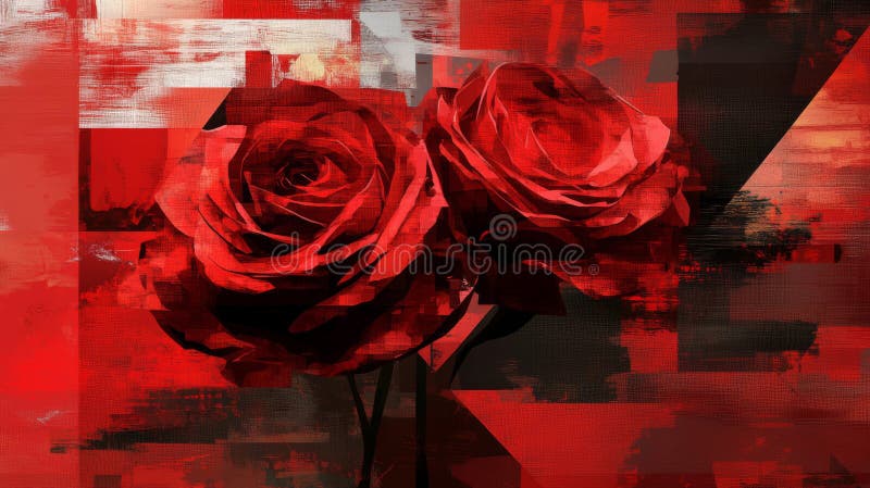 Abstract Red Roses Geometric Collage Stock Illustration - Illustration ...