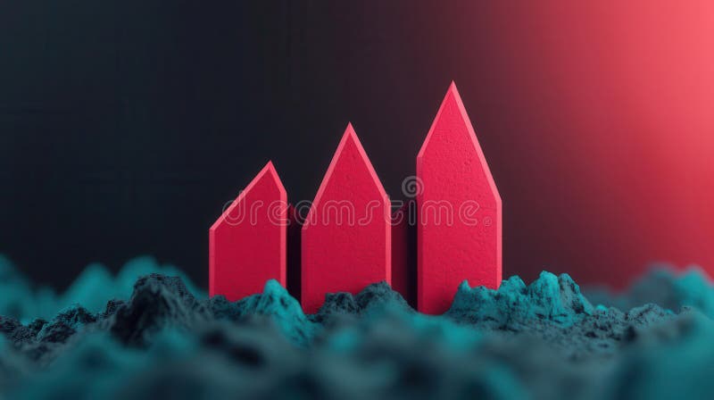 Abstract Red Shapes Rising on a Textured Blue Surface Stock ...