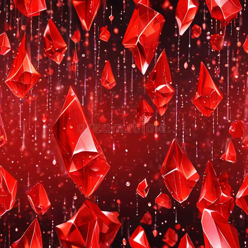 Abstract Red Shiny Crystals Rain Drops Falling Against a Deep Red ...