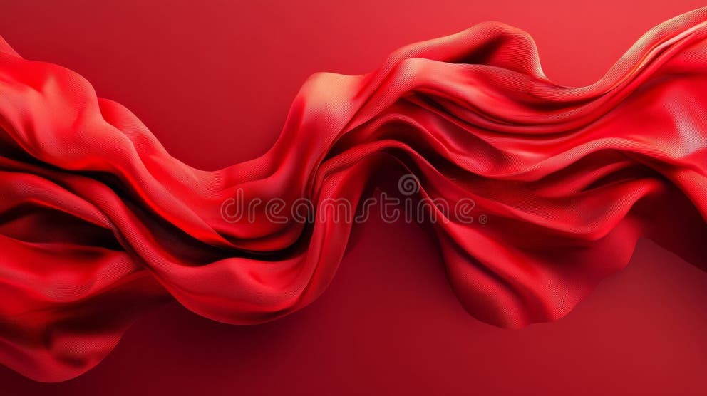 Abstract Red Silk Fabric Wave with Ruffled Texture on a Solid Red ...
