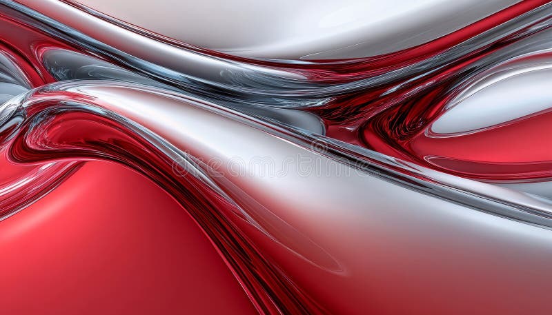 Abstract Red and Silver Flowing Lines, Digital Art with Curved Shapes ...