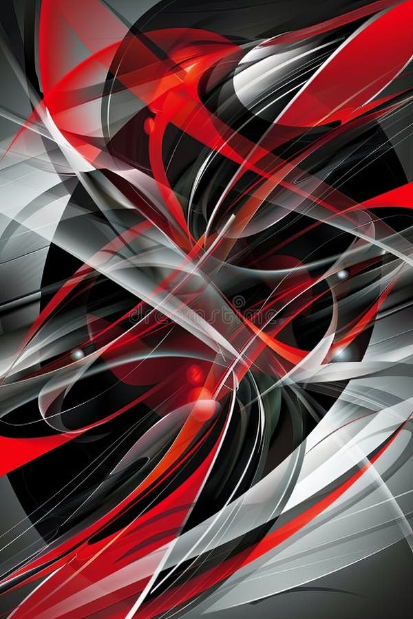Abstract Red and Silver Swirls on Black Background Stock Illustration ...