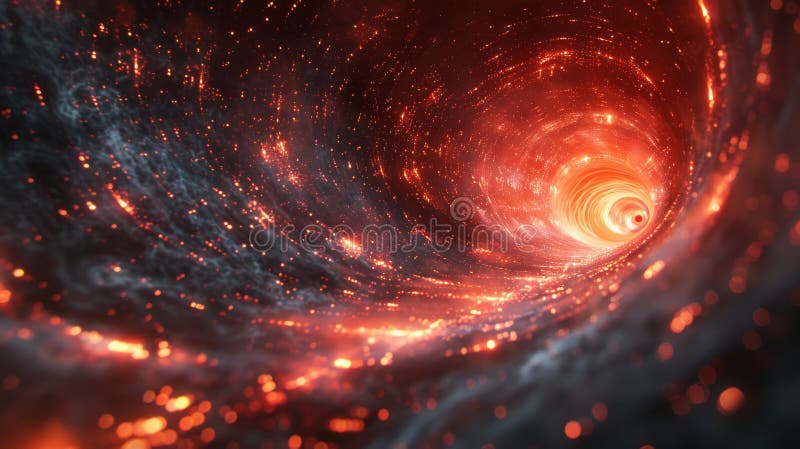 An Abstract Red Space Vortex with Glowing Particles Creating a ...