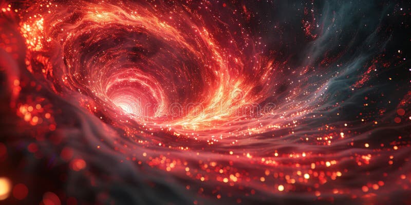 An Abstract Red Space Vortex with Glowing Particles Creating a ...
