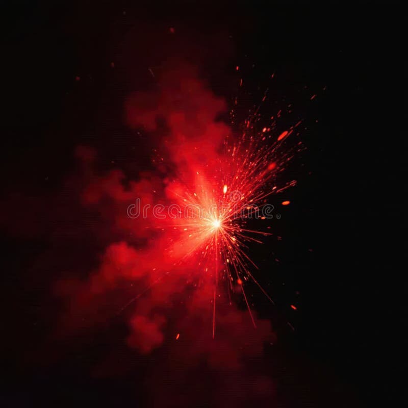 Abstract Red Spark Eruption Against Deep Black, Dynamic Intense Visual ...