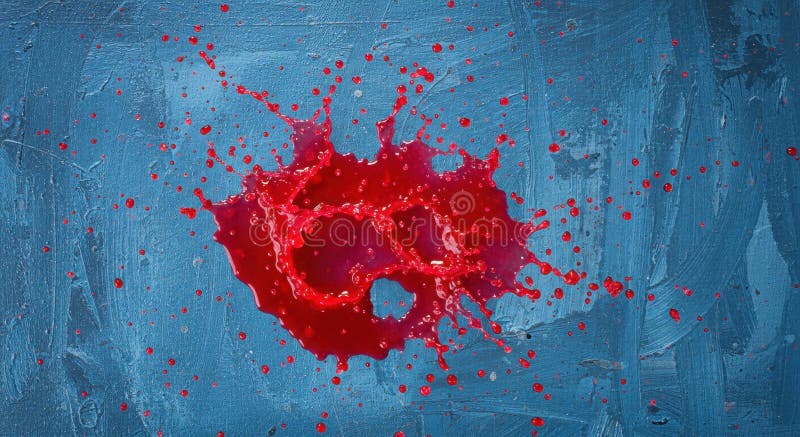 Abstract Red Splatter Art on Textured Blue Canvas Stock Image - Image ...