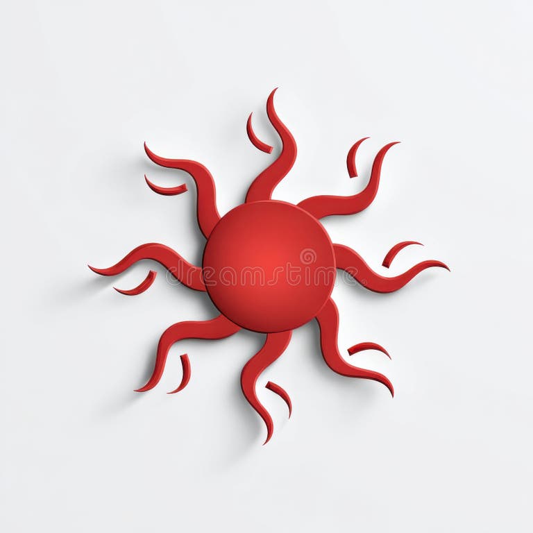 Abstract Red Sun Design with Stylized Rays on White Background Stock ...