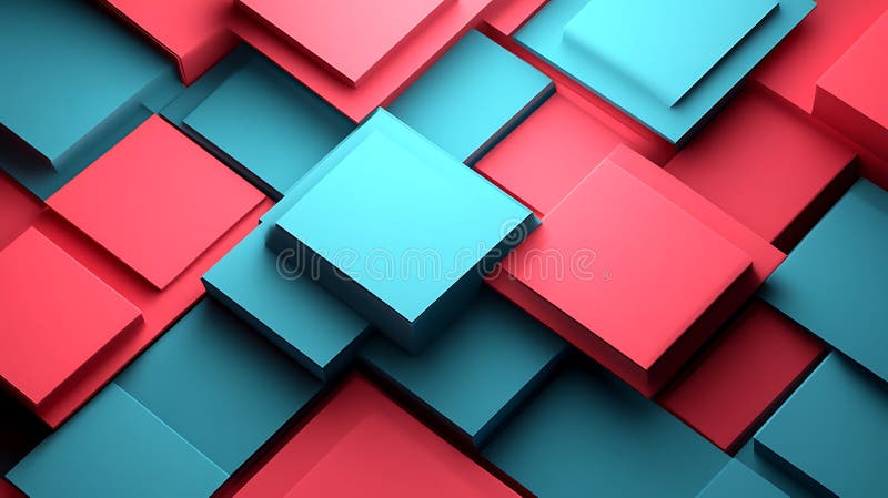 Abstract Red and Teal Cubical Geometric Pattern Stock Illustration ...