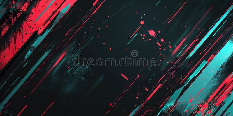 Abstract Red and Teal Lines with Splatter Effects on Dark Background ...
