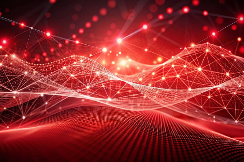 Abstract Red Tech Background with Digital Waves Stock Illustration ...