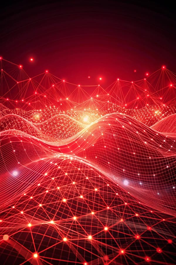 Abstract Red Tech Background with Digital Waves Stock Illustration ...