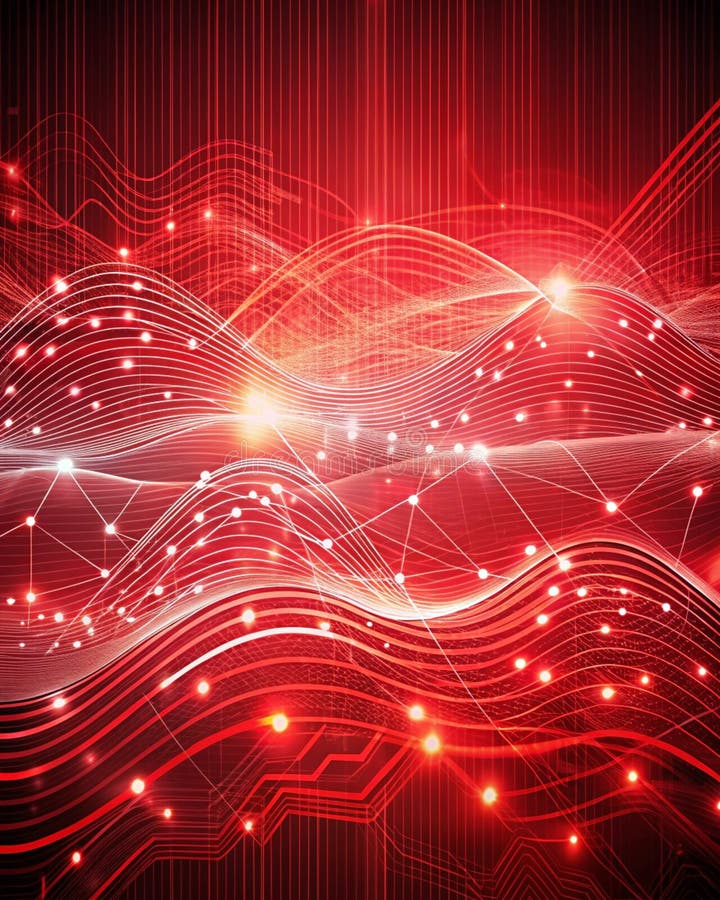 Abstract Red Tech Background with Digital Waves Stock Illustration ...