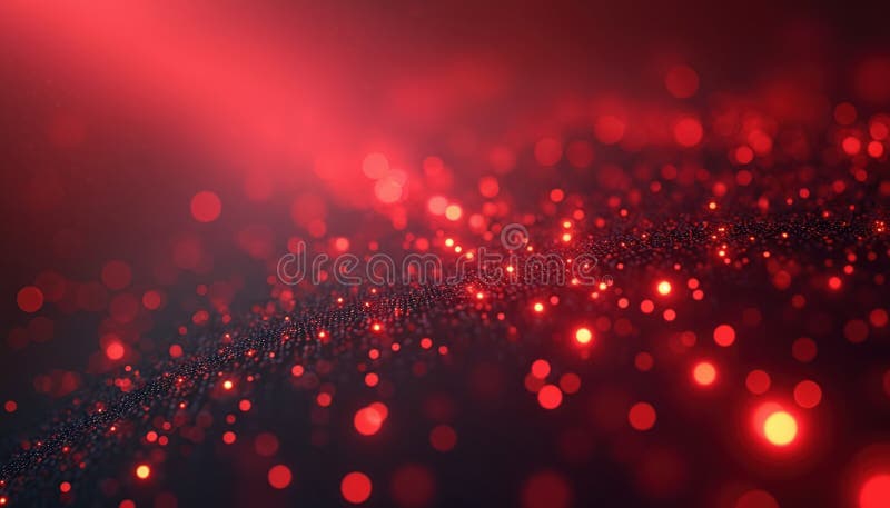 Abstract Red Tech Background with Glowing Particles. Dynamic Display of ...