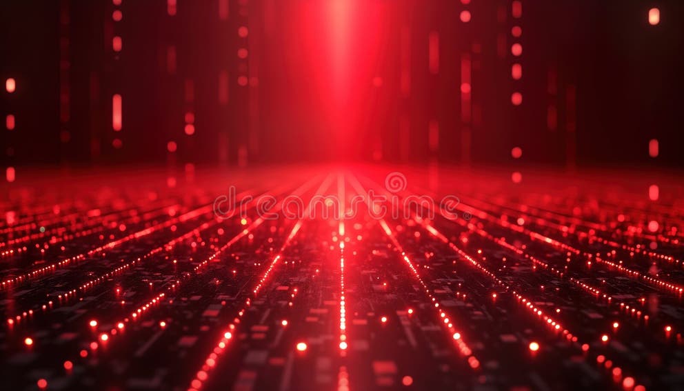 Abstract Red Tech Background. Matrix Style Pattern with Glowing Red ...