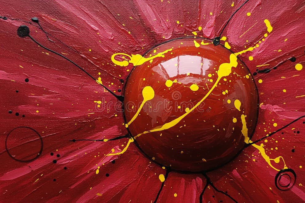 Abstract Red Texture with Glossy Sphere and Splattered Paint - Artistic ...