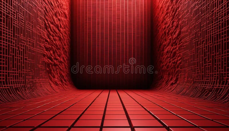 Abstract Red Textured Room with Grid Walls and Tiled Floor Stock Image ...