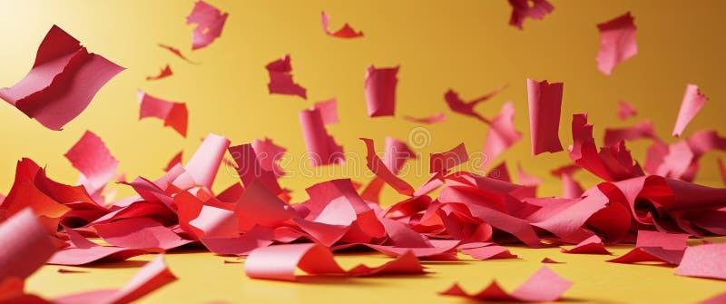 Abstract Red Torn Paper Pieces on Yellow Background Stock Image - Image ...