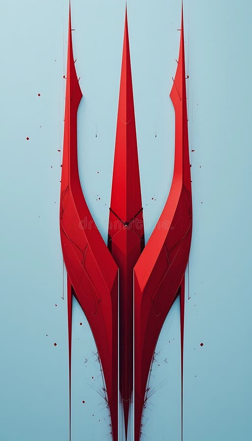 Abstract Red Trident Design on Light Blue Background - Striking and Modern Stock Illustration ...
