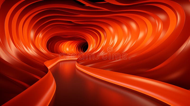 An Abstract Red Tunnel with a Long Curved Path Stock Illustration ...