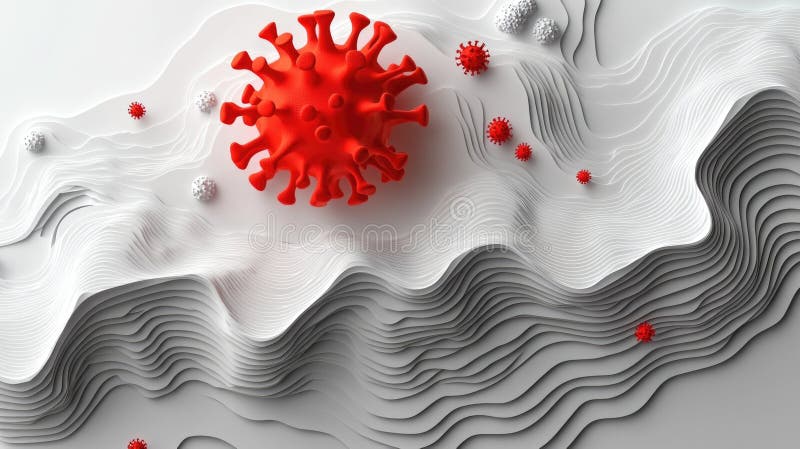 Abstract Red Virus Model on Textured White Surface with Contoured Waves ...